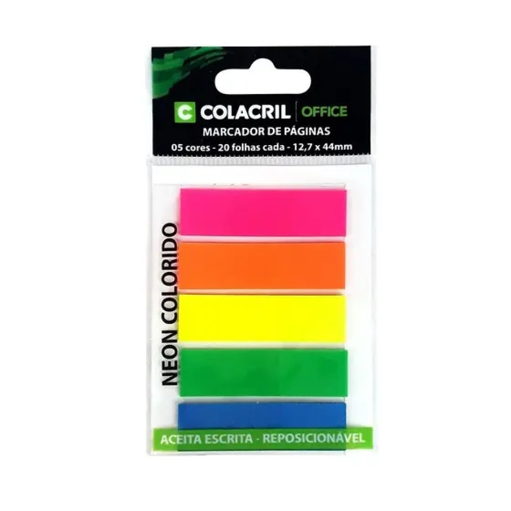 Bloco Adesivo COLACRIL 127X44MM RETO NEON C/05 - AeG Papelaria