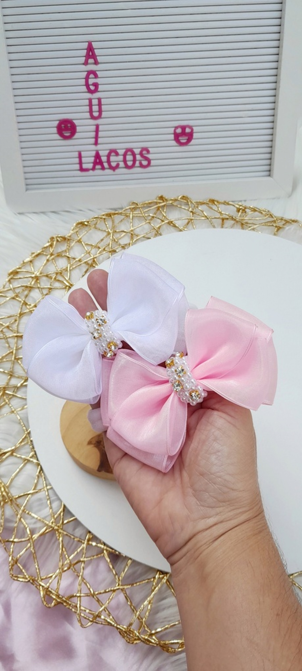 Laço Ana lara bordado na organza - Águia Laços