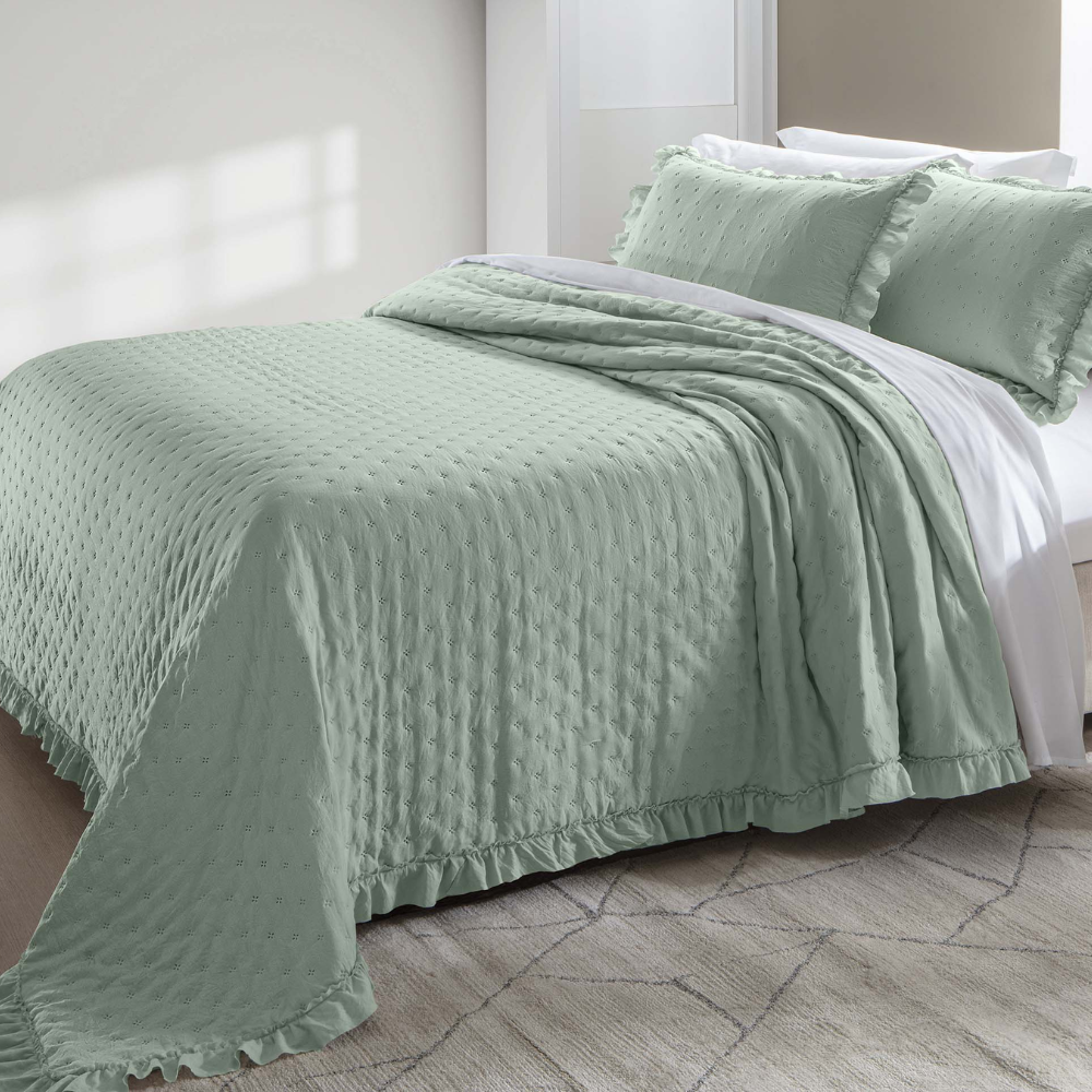 Cobre Leito Queen Celine Com Babados 200 Fios 3 Peças Verde - AMBORDADOS