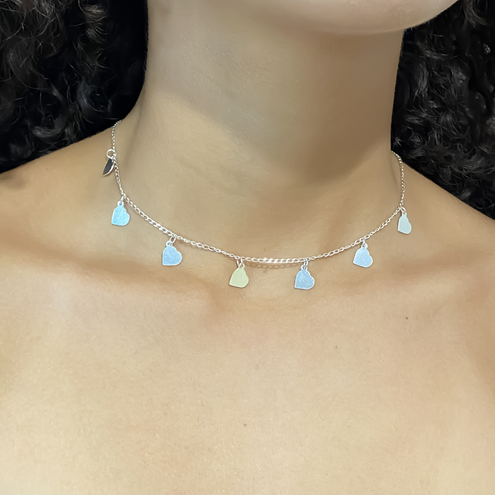 Colar Choker de Prata 925 Elos Corações - Aneluz Joias