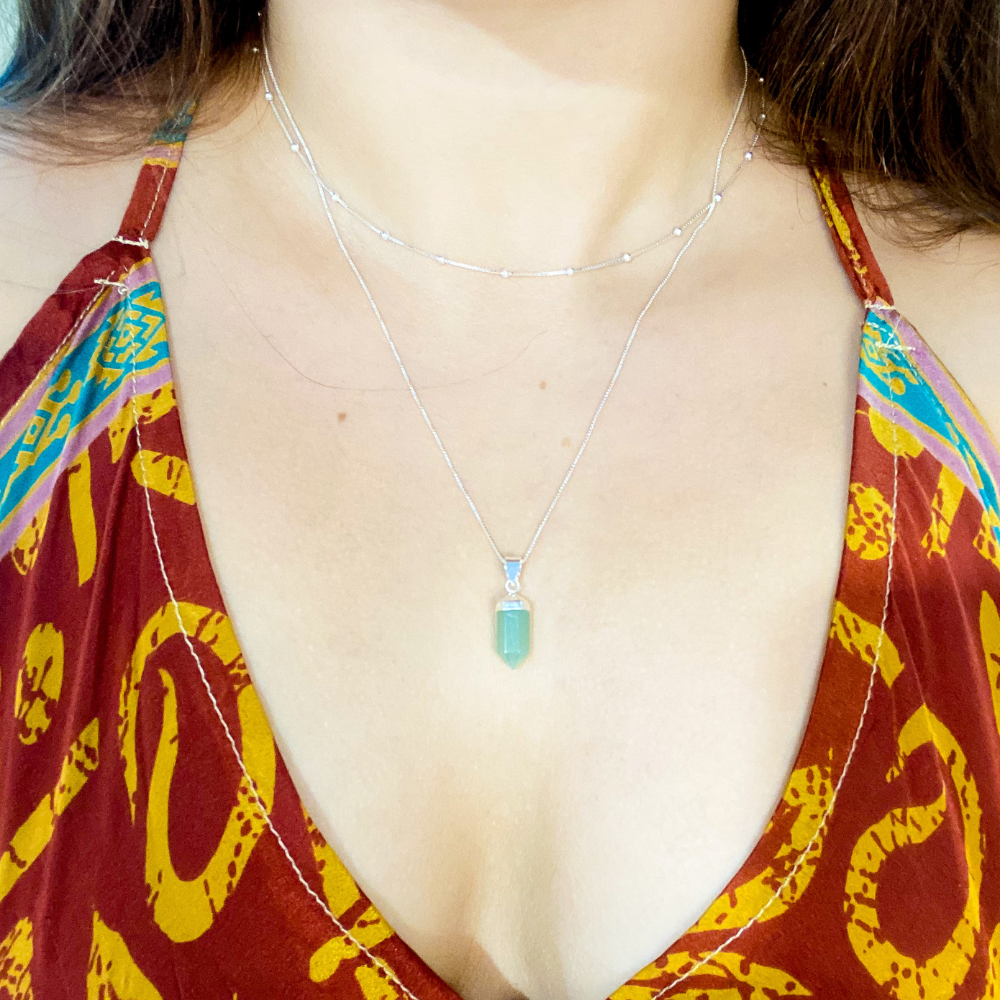 Colar de Prata 925 Quartzo Verde 50cm - Aneluz Joias