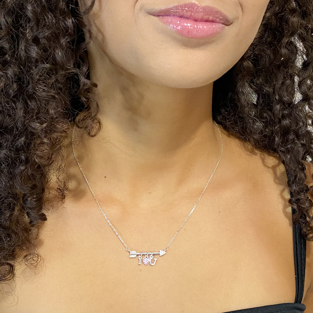 Colar Seta I Love U Prata 925 - Aneluz Joias