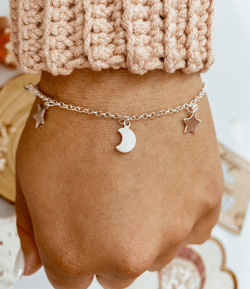 Pulseira Luas e Estrelas Prata 925 - Aneluz Joias