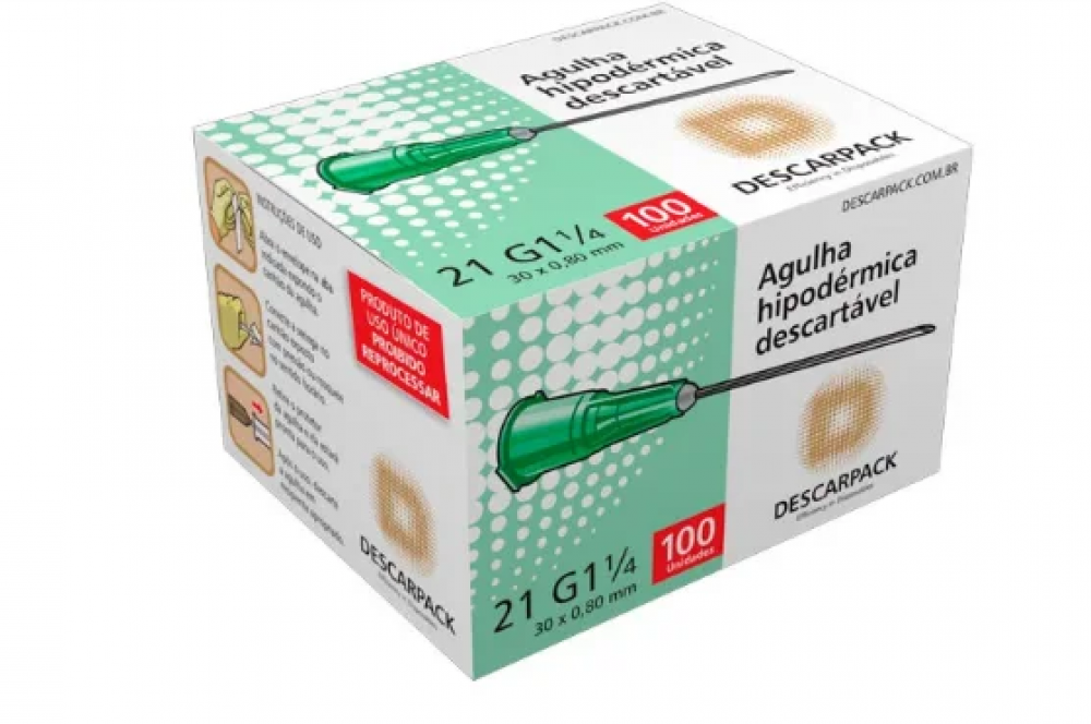AGULHA 21G - 30 X 0,80 HIP EST CAIXA C/100UN - DESCARPACK - Apoio Produtos Médicos