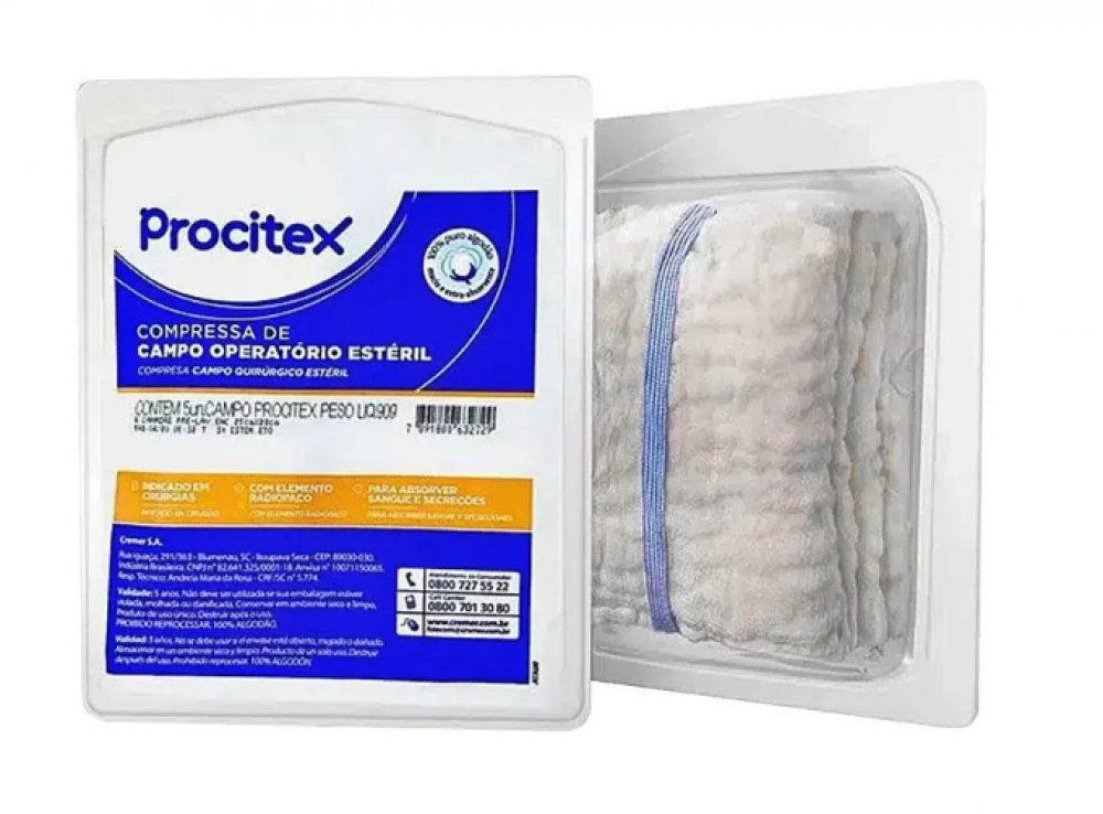 Compressa de gaze. Algodonada esteril 30cm x 60cm - Apoio Produtos Médicos