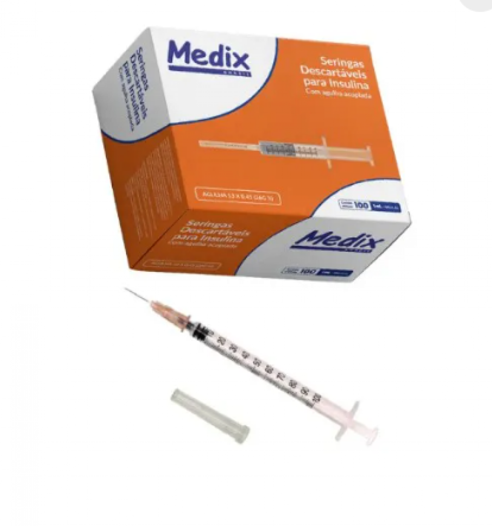 SERINGA INSULINA C/AG ACOP 13X0.45 1ML (26G 1/2) - CAIXA COM 100 UNID- MEDIX - Apoio Produtos ...