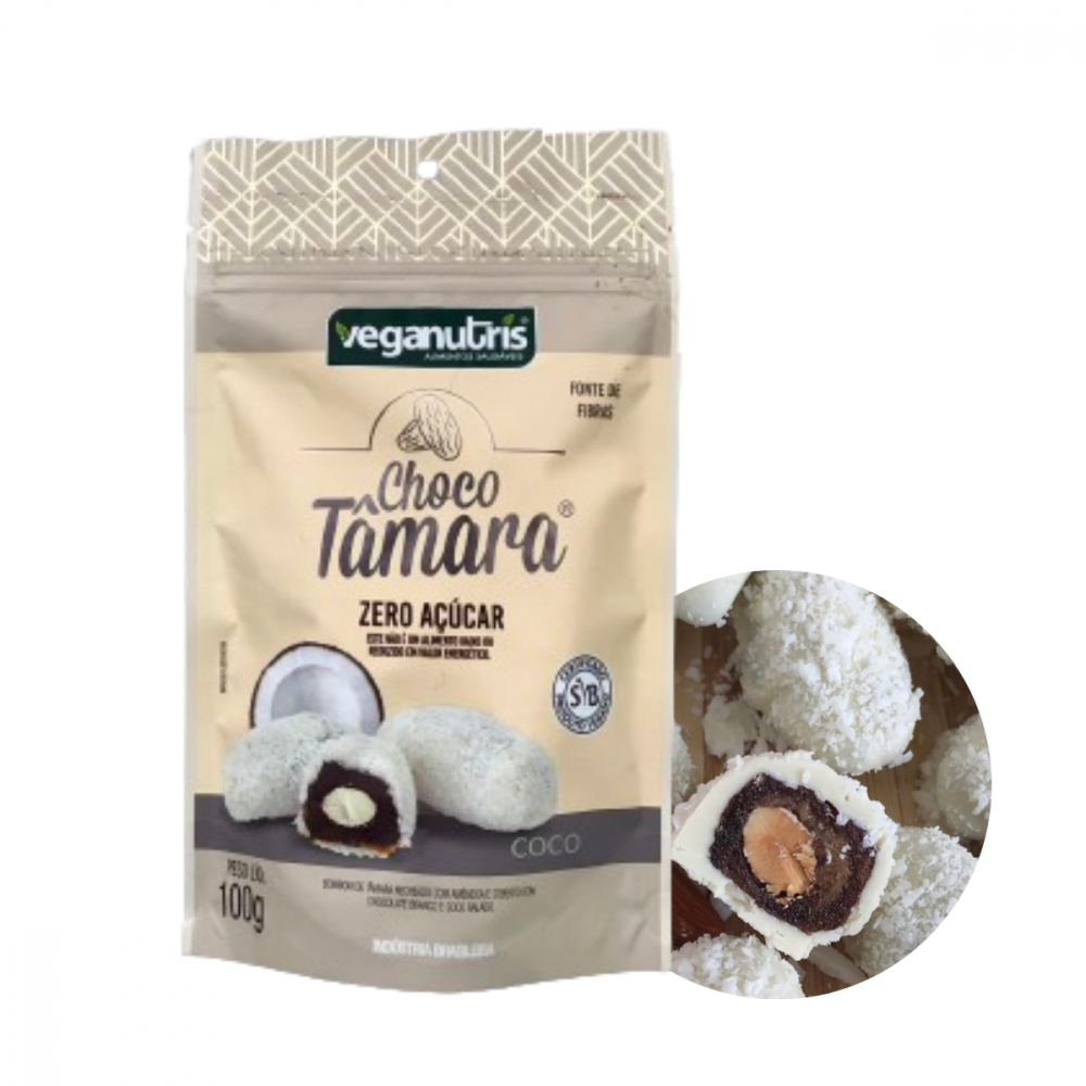 BOMBOM VEGANO DE TÂMARA SABOR COCO CHOCOTÂMARA VEGANUTRIS 100G ...