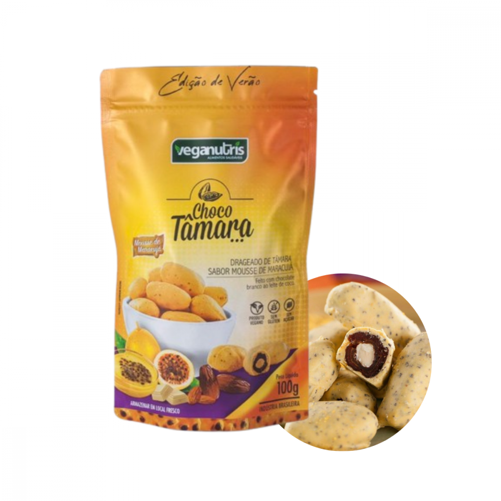 BOMBOM VEGANO DE TÂMARA SABOR MOUSSE DE MARACUJÁ CHOCOTÂMARA VEGANUTRIS ...