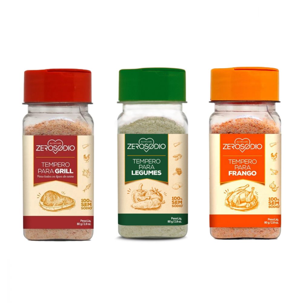 TEMPERO PRONTO ZERO SÓDIO 80G - KIT COM 3 (LEGUMES / GRILL / FRANGO ...