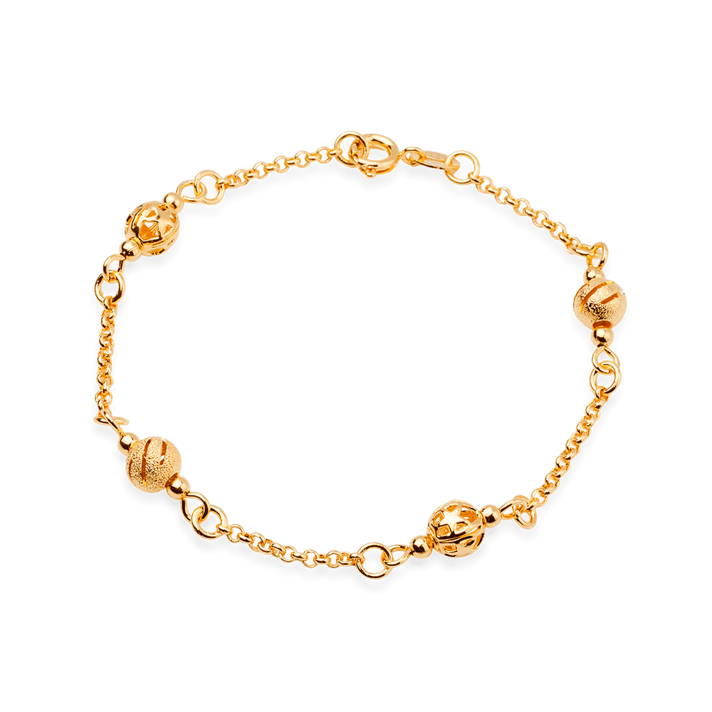 Pulseira Dourada Elo Português com Esferas - AVANN Semijoias