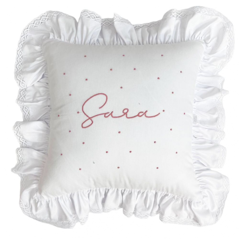 Almofada Quadrada com Babado Benício Personalizada Branco/Rosê - Baby ...