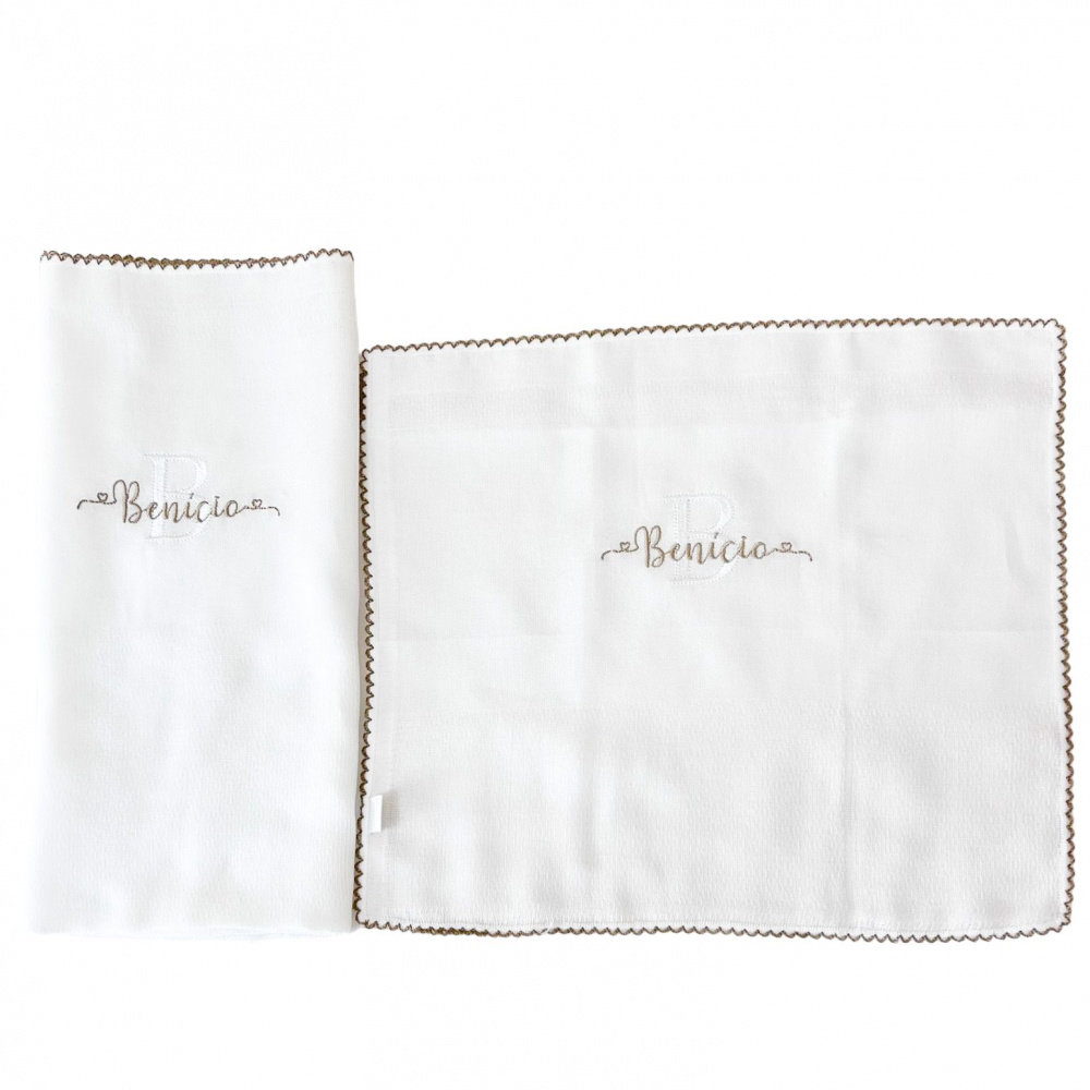 Fralda de Ombro Cremer com Fralda Boca Inicial Personalizado Bege ...