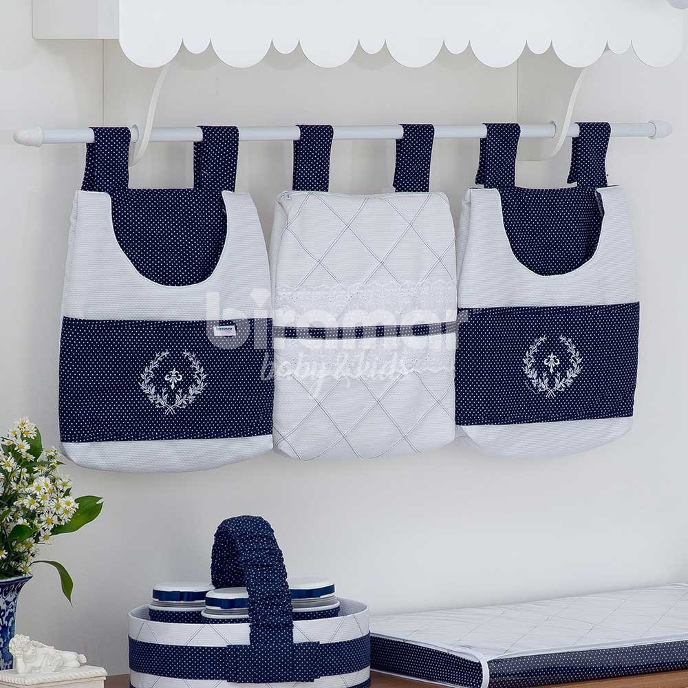 Porta Fraldas para Bebê 3 Peças Bordado Inglês Versailles Marinho ...