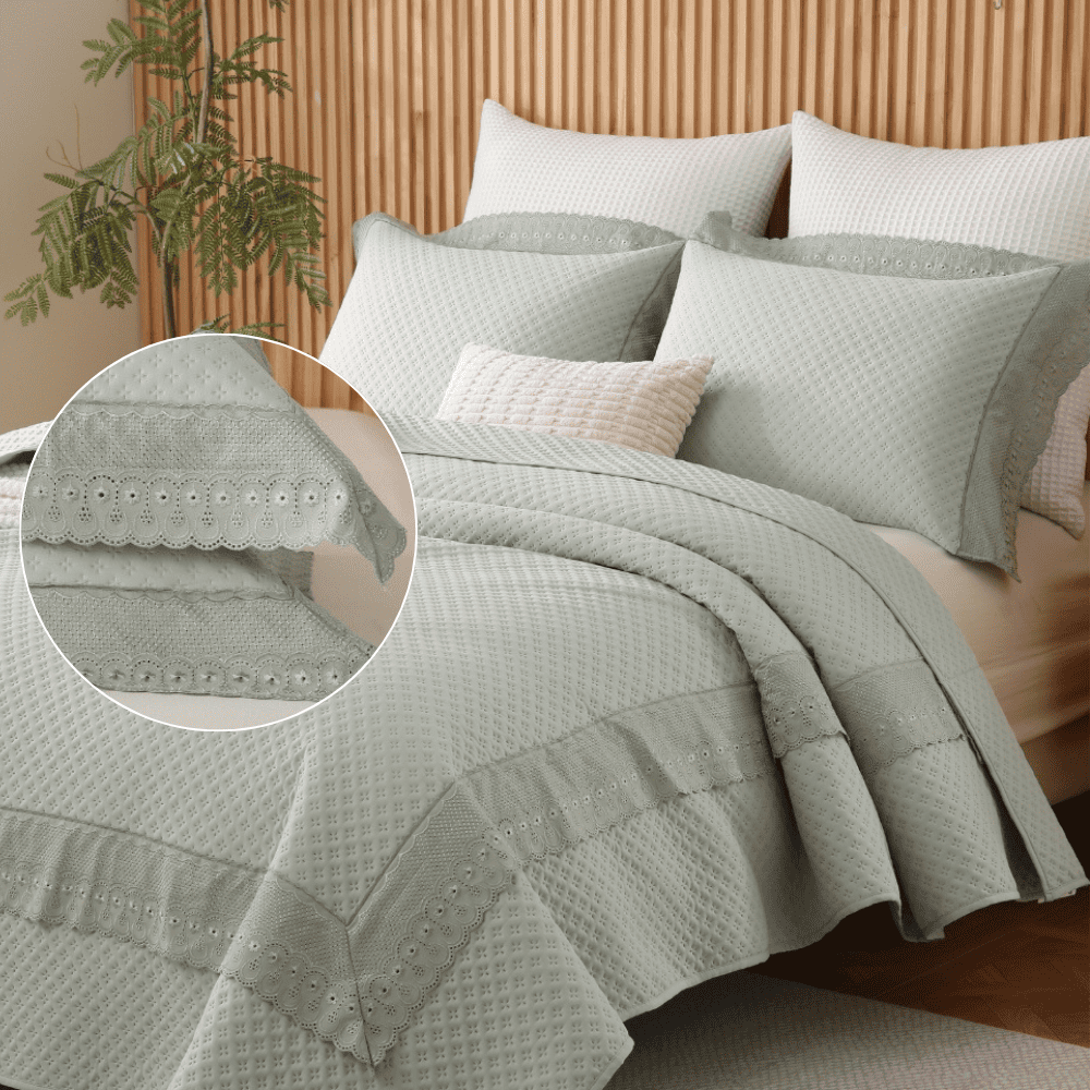 Kit Cobre Leito Colcha Casal Mona Lisa Percal 300 fios Renda - Verde ...