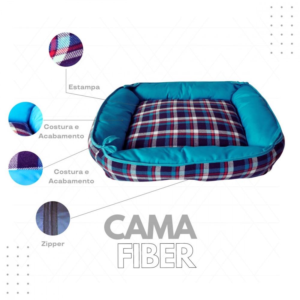 Cama Fiber - Estampa Azul e Xadrez - Cães e Gatos - M - 2beshop
