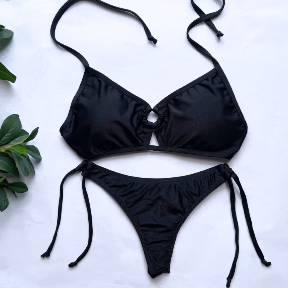Conjunto BIQUÍNI COM ARGOLA + CALCINHA ASA DELTA REGULAGEM - Preto ...