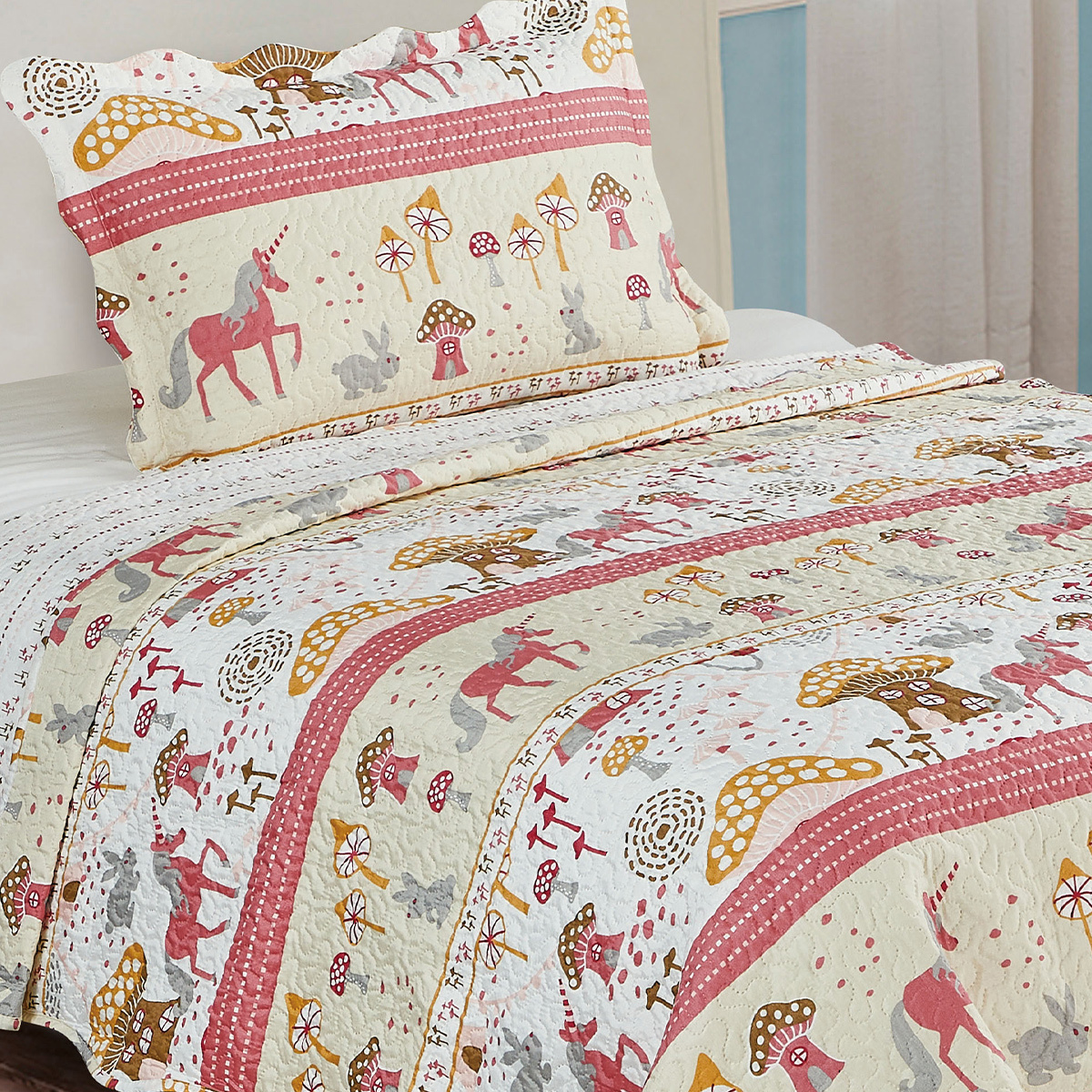 Cobre Leito Solteiro Prink Patchwork Infantil 02 Peças - Cogumelos ...