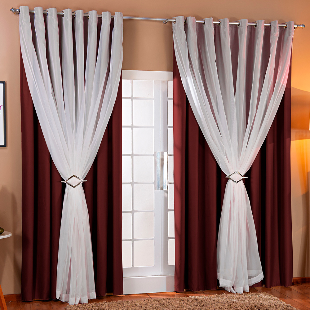 Cortina Blackout com Voil JF 5,00m x 2,80m - Tabaco / Branco - Borda ...