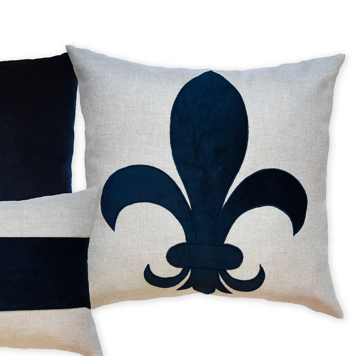 Kit Capas de Almofadas Flor de Liz de Linho e Suede 04 Peças - Azul ...