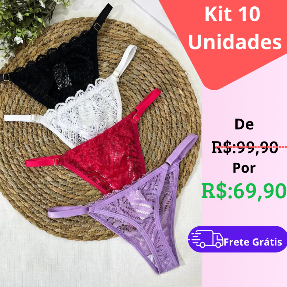 Calcinha Suavize - Luxo Renda Fio Dental [KIT 10 UNIDADES] - Bravesi