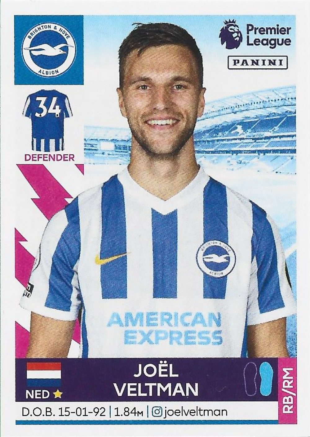 119 - Brighton & Hove Albion - Joël Veltman - Brazil Stickers