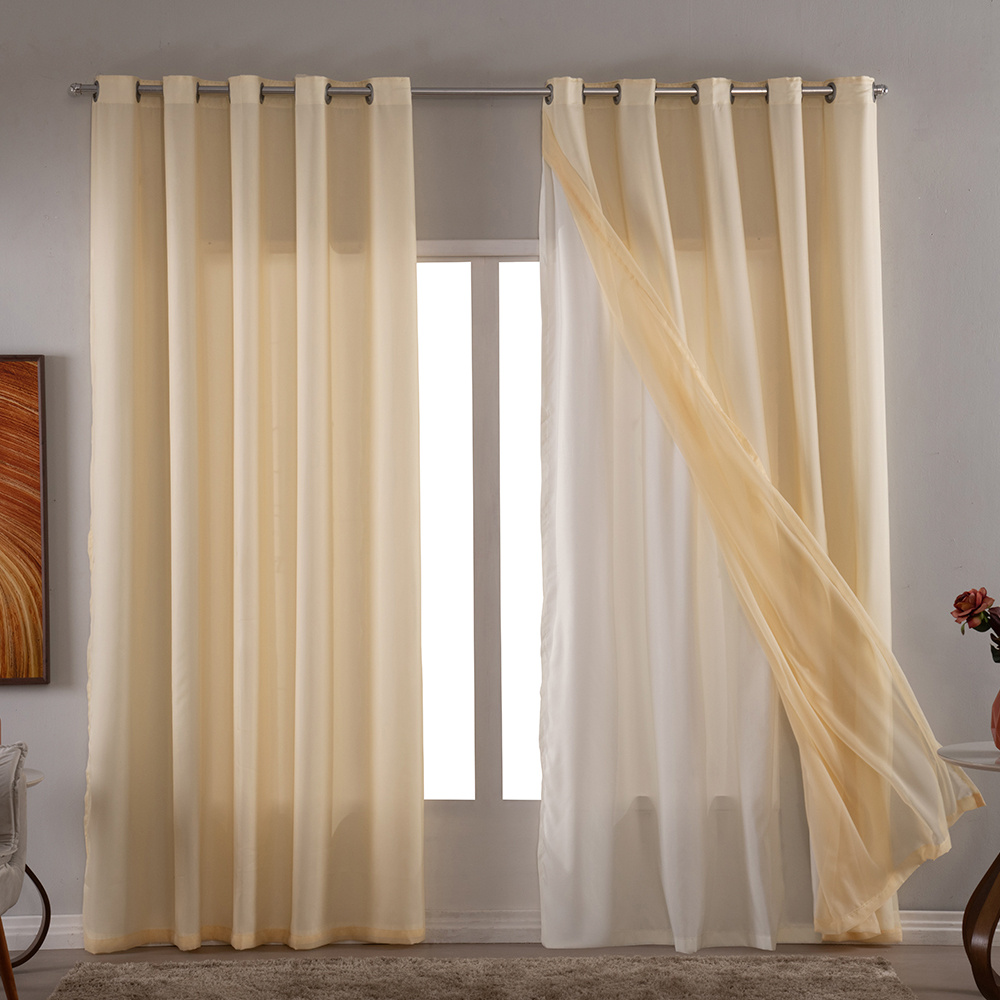 Cortina Para Sala Quarto Com Ilhós 4,00m x 2,50m - Bege - Callandra