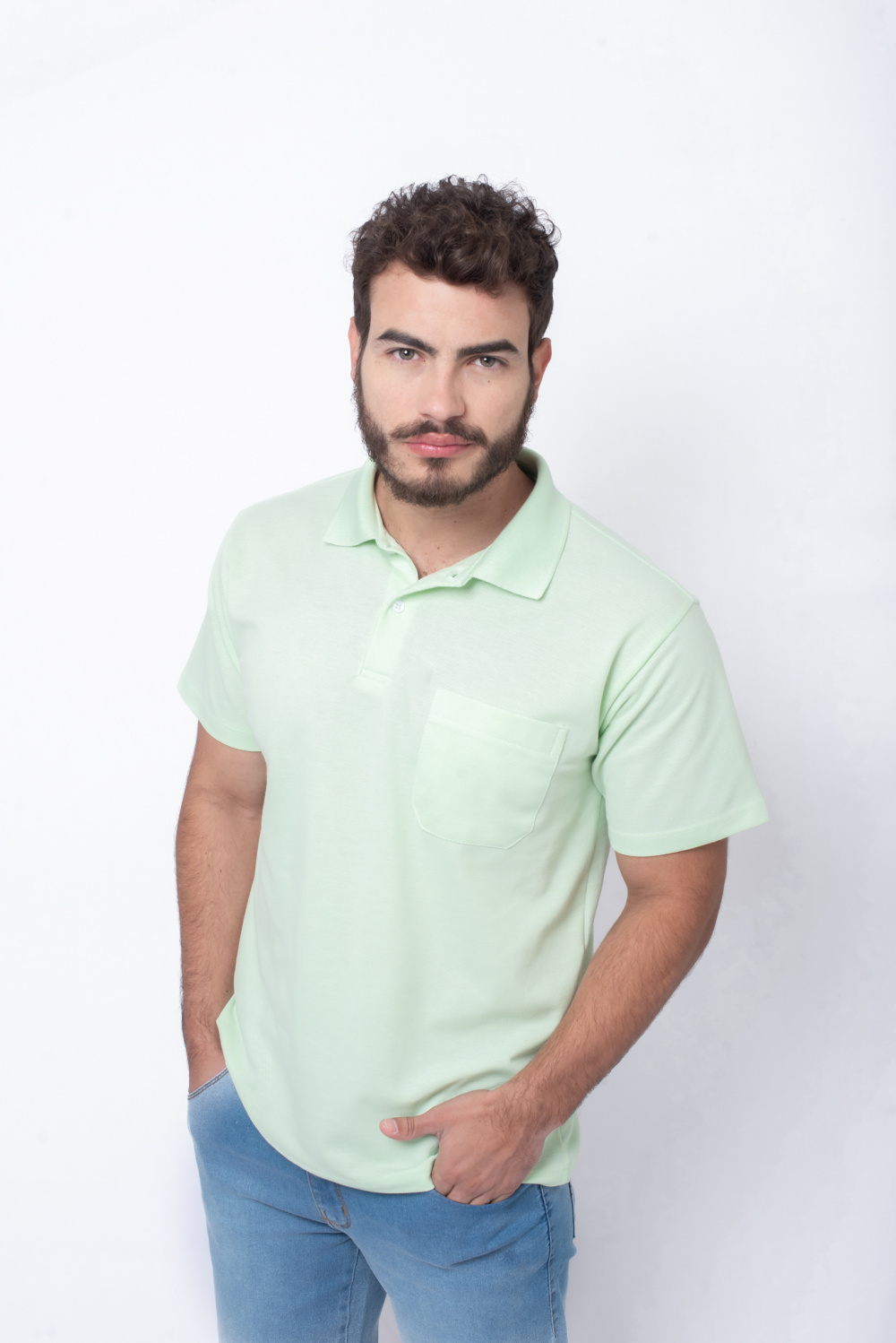 camiseta polo verde claro com bolso - Camisa e Companhia