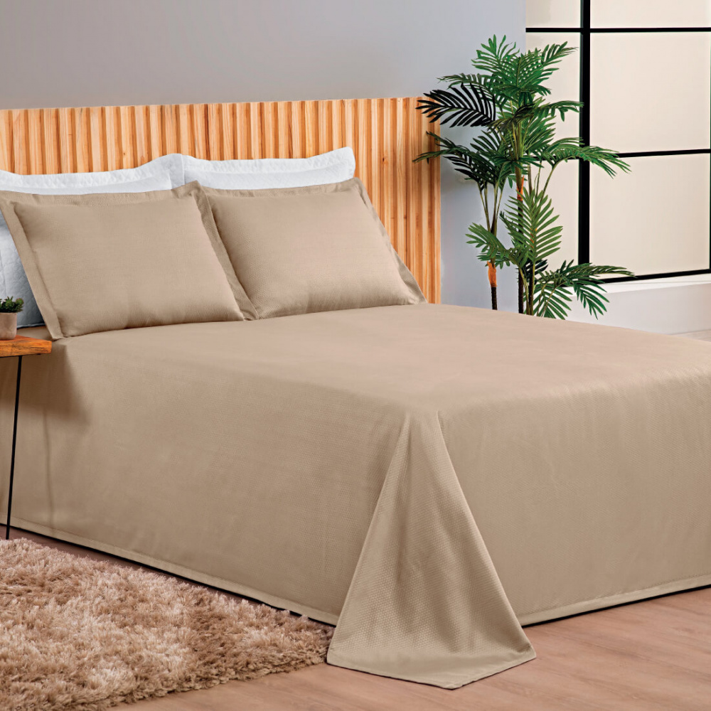 Colcha QUEEN - Piquet- 3 Pçs - Malta - Avelã - Casa Vip