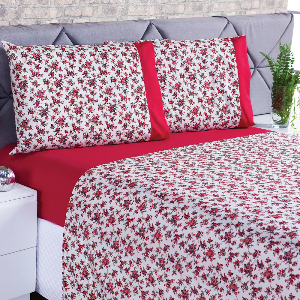 Jogo de cama KING - Micropercal 200 Fios - 4 Pçs - Melinda - Vermelho ...