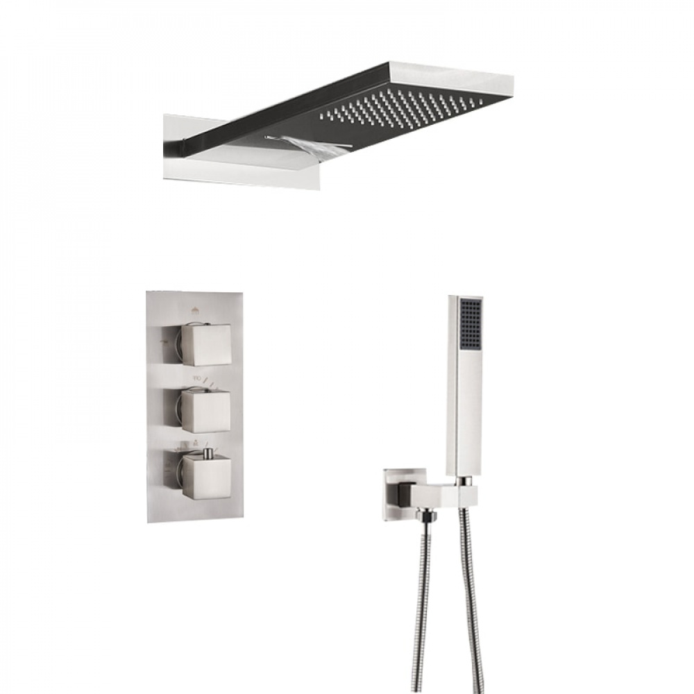 Conjunto de Chuveiro Retangular Cascata Níquel Escovado - CasaHidra