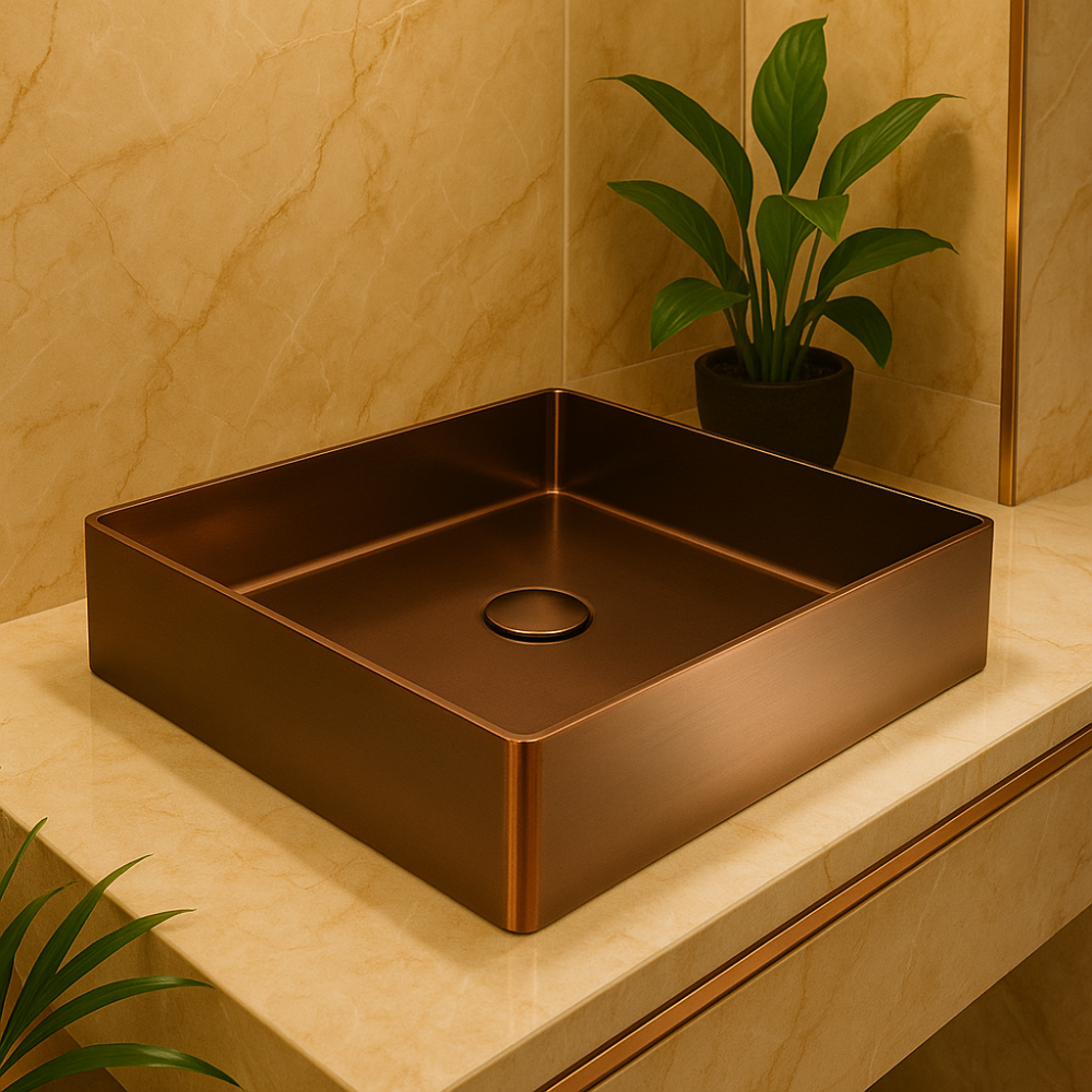 Cuba de Apoio Aço Inox Rose Gold - Linha Reno RC 320 - CasaHidra
