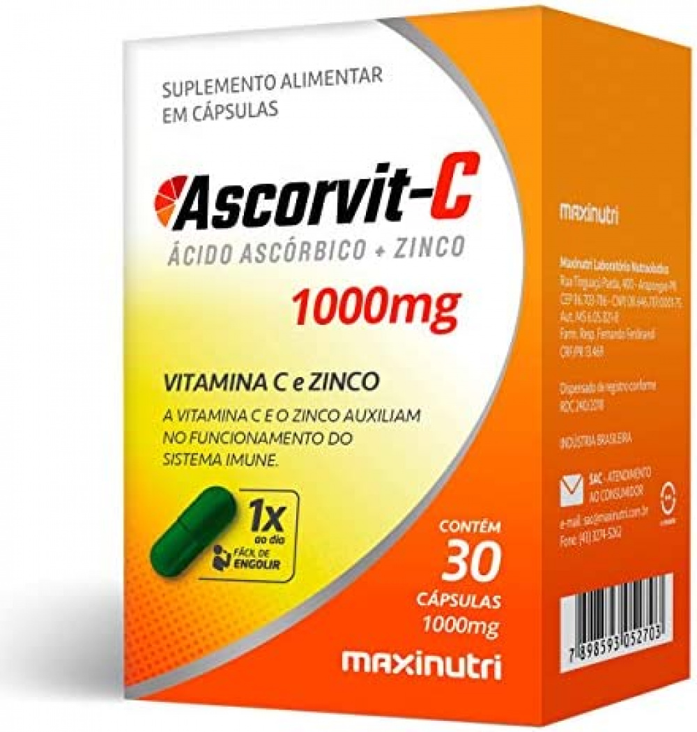 ASCORVIT-C E ZINCO 30CPAS 1G MAXINUTRI - Ceci Care