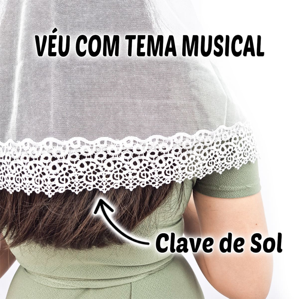 Véu Ccb Organista Renda Musical Clave de Sol Adulto (modelo Quézia) - Central do Véu