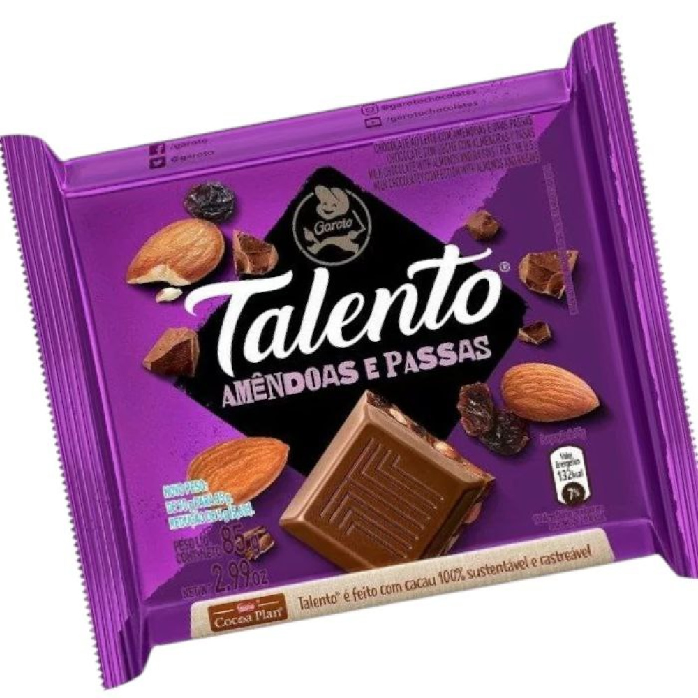Talento amêndoas e passas 85g - Cestas Sabores e Cia