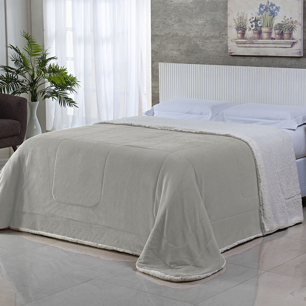 Cobertor Mantinha Queen Sherpa Dupla Face Manta Soft Cinza - Conforto e Casa