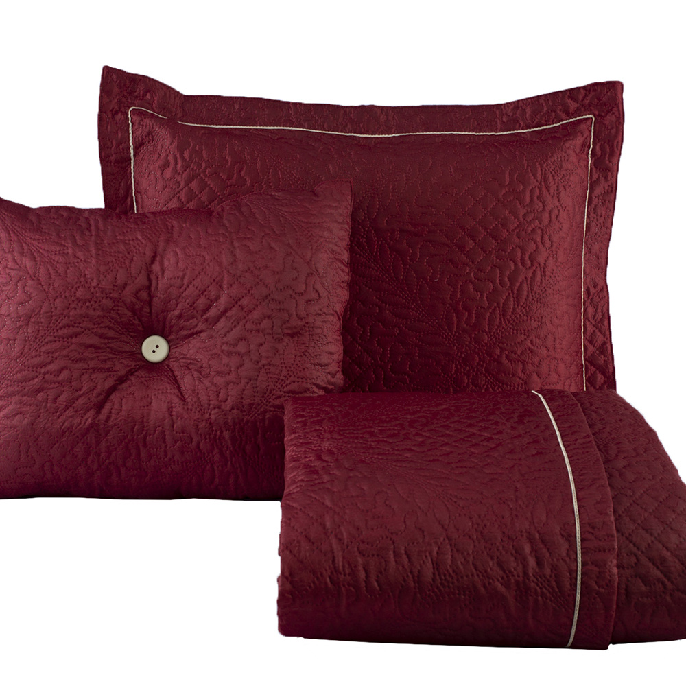 Kit Cobre Leito Alana Queen 7 Peças Vinho - Conforto e Casa