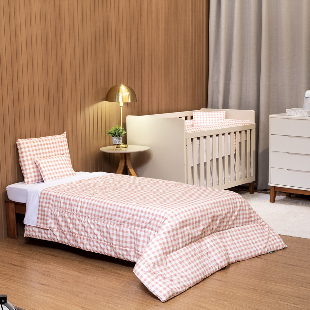 Edredom Dupla Face Solteiro Percal 100% Algodão Xadrez Rosê ...