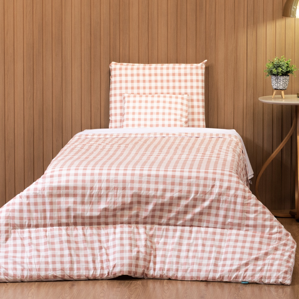 Edredom Dupla Face Solteiro Percal 100% Algodão Xadrez Rosê ...