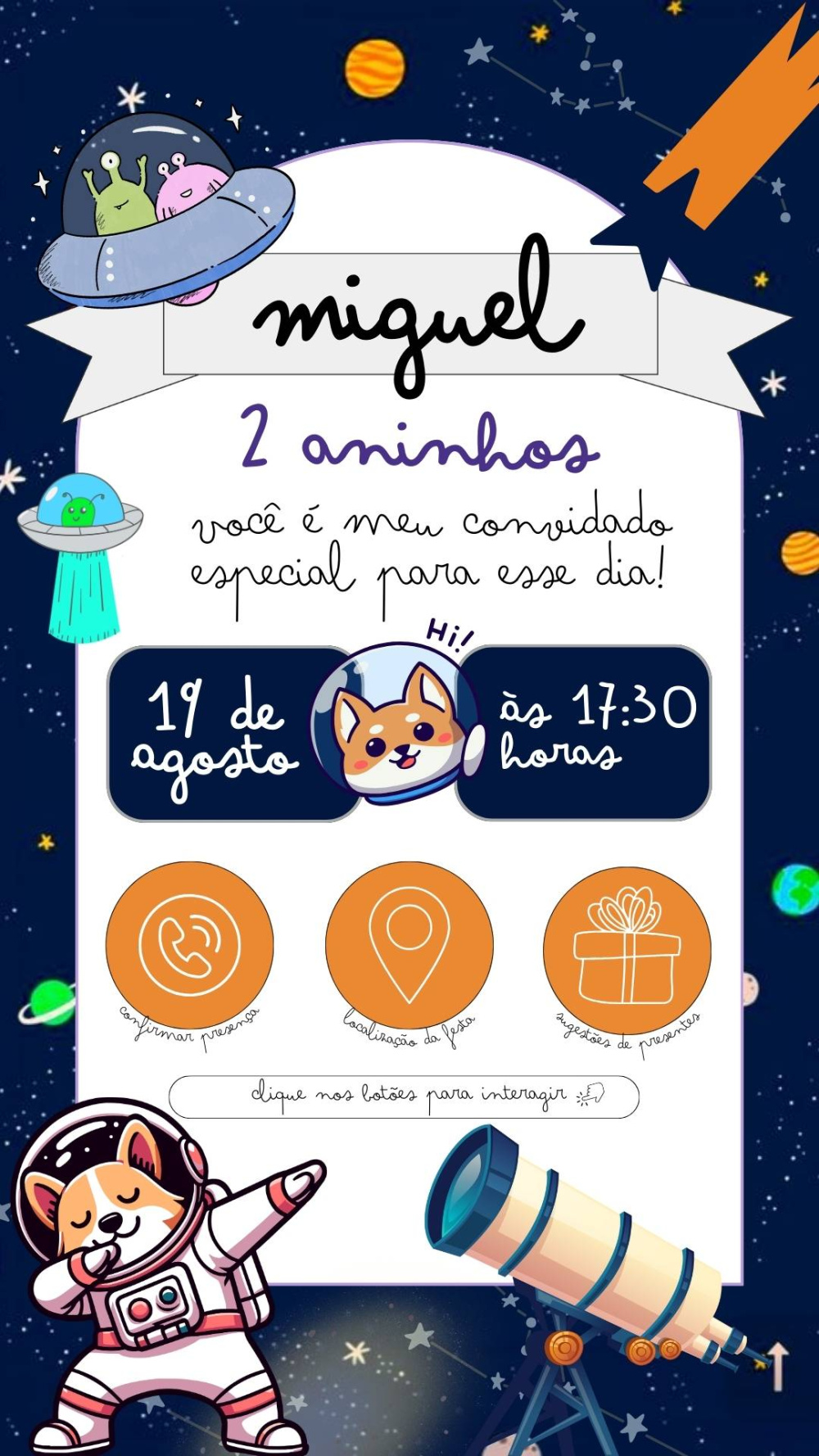 Convite Premium Interativo - Space - Criart Studio