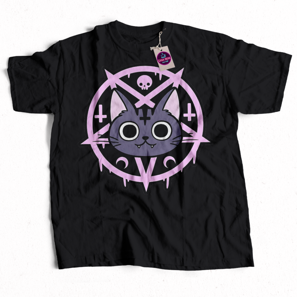 Camiseta T-Shirt Gato Pentagrama Creatures - Casa Nerd com Café