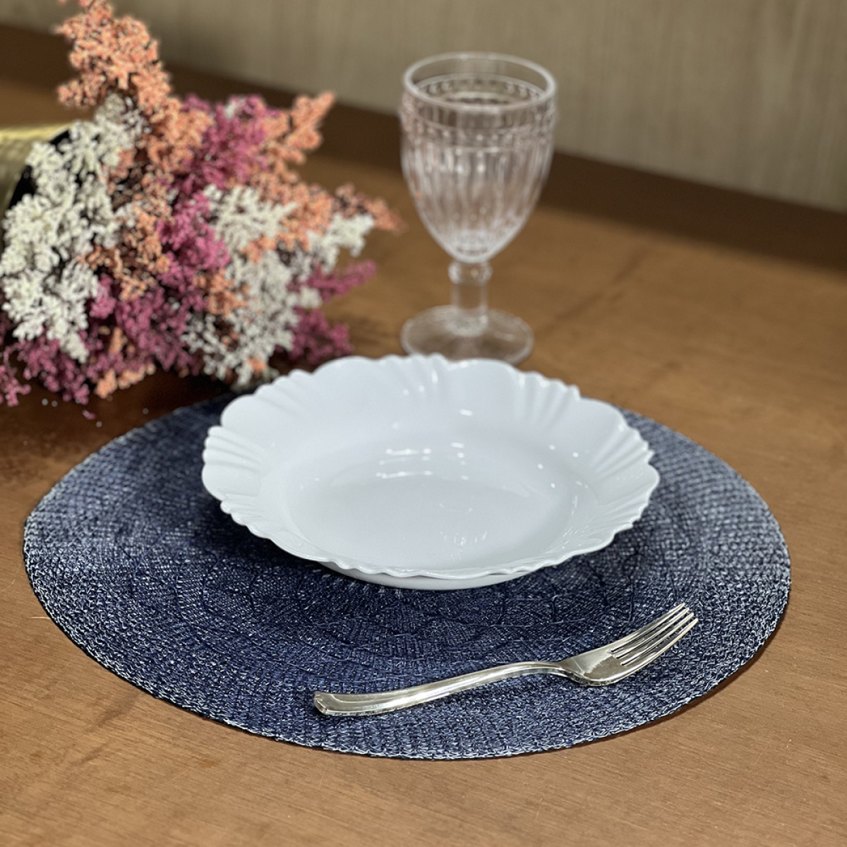 Lugar Americano Sousplat Redondo Rendado Azul Escuro - Crochê Vitória