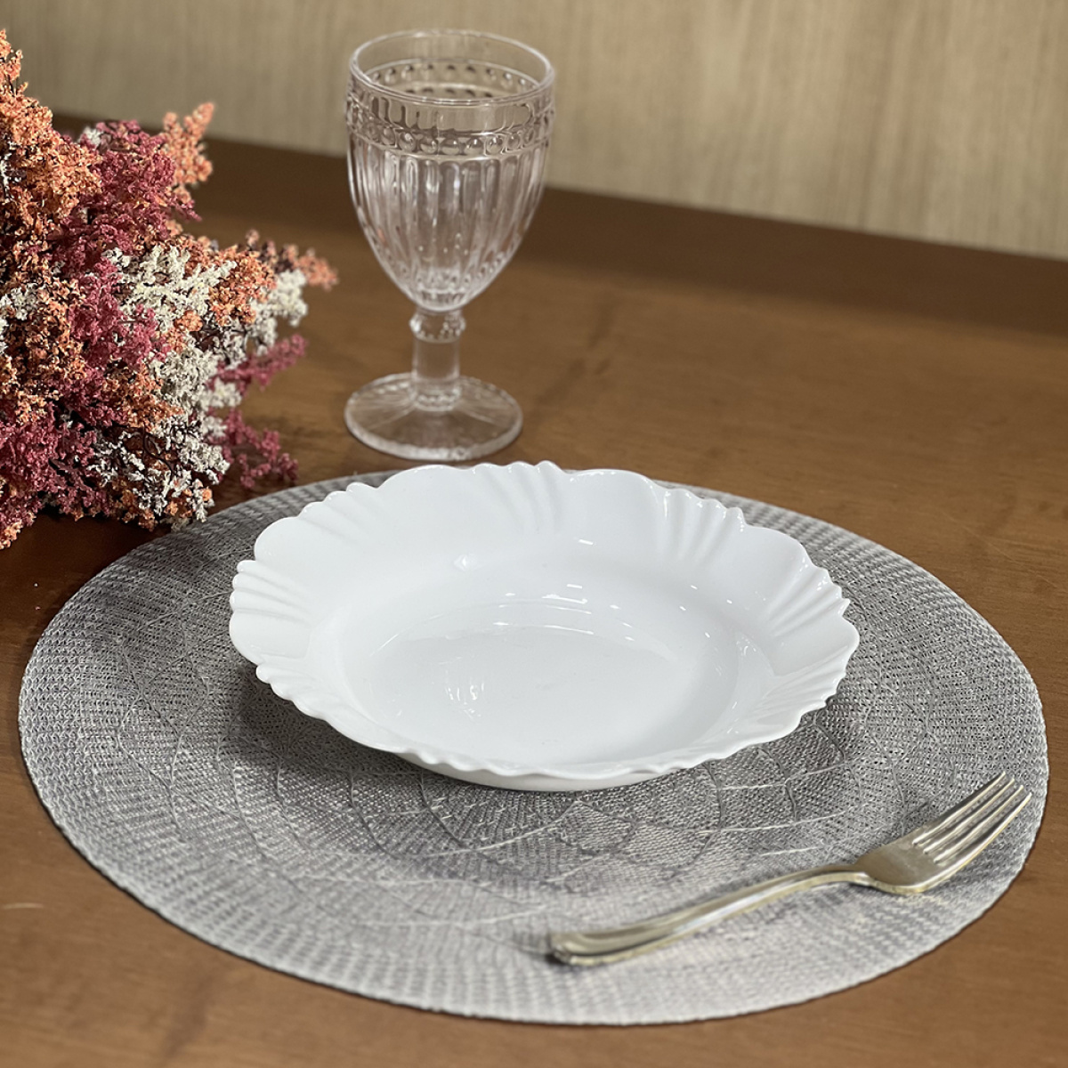 Lugar Americano Sousplat Redondo Rendado Cinza - Crochê Vitória