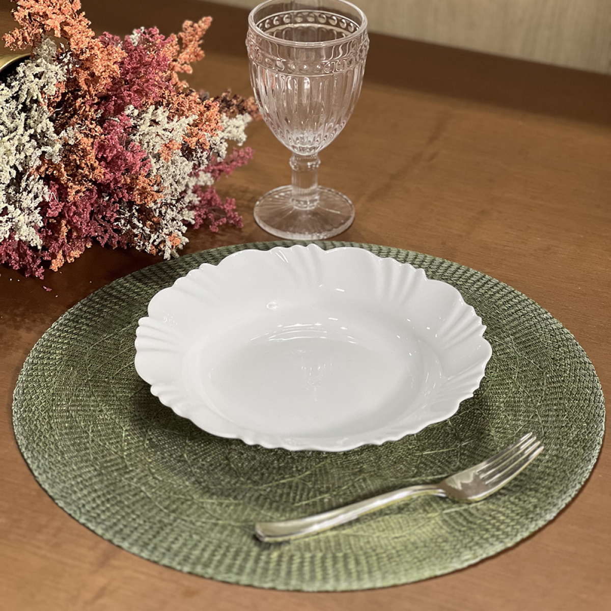 Lugar Americano Sousplat Redondo Rendado Verde - Crochê Vitória