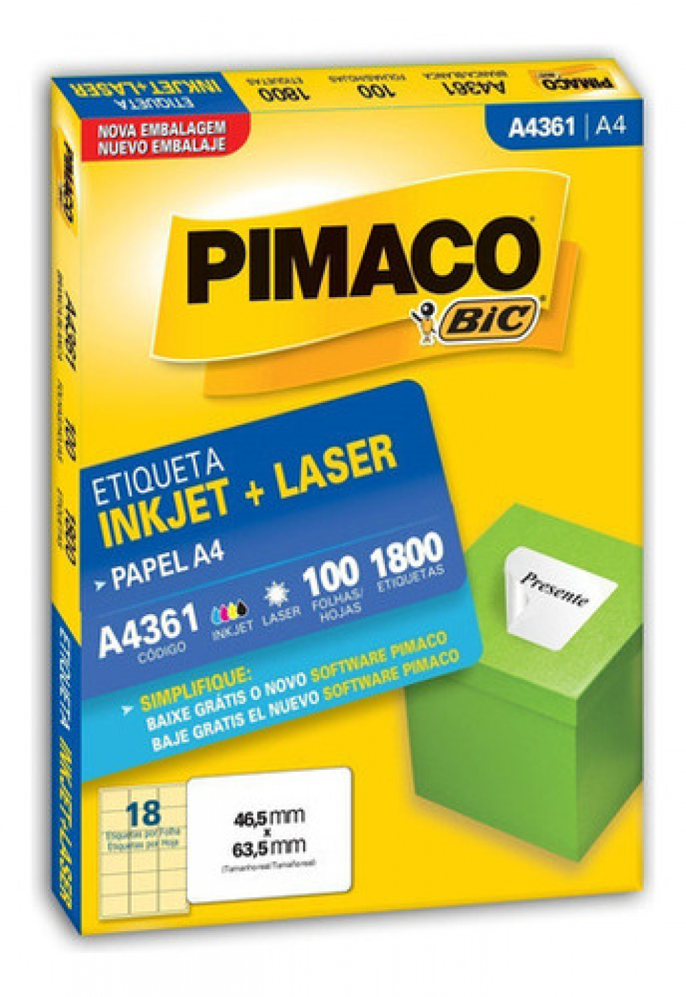 Etiqueta Adesiva Pimaco A4361 46,5x63,5 Cx C/ 100 Fls Cor Branco ...