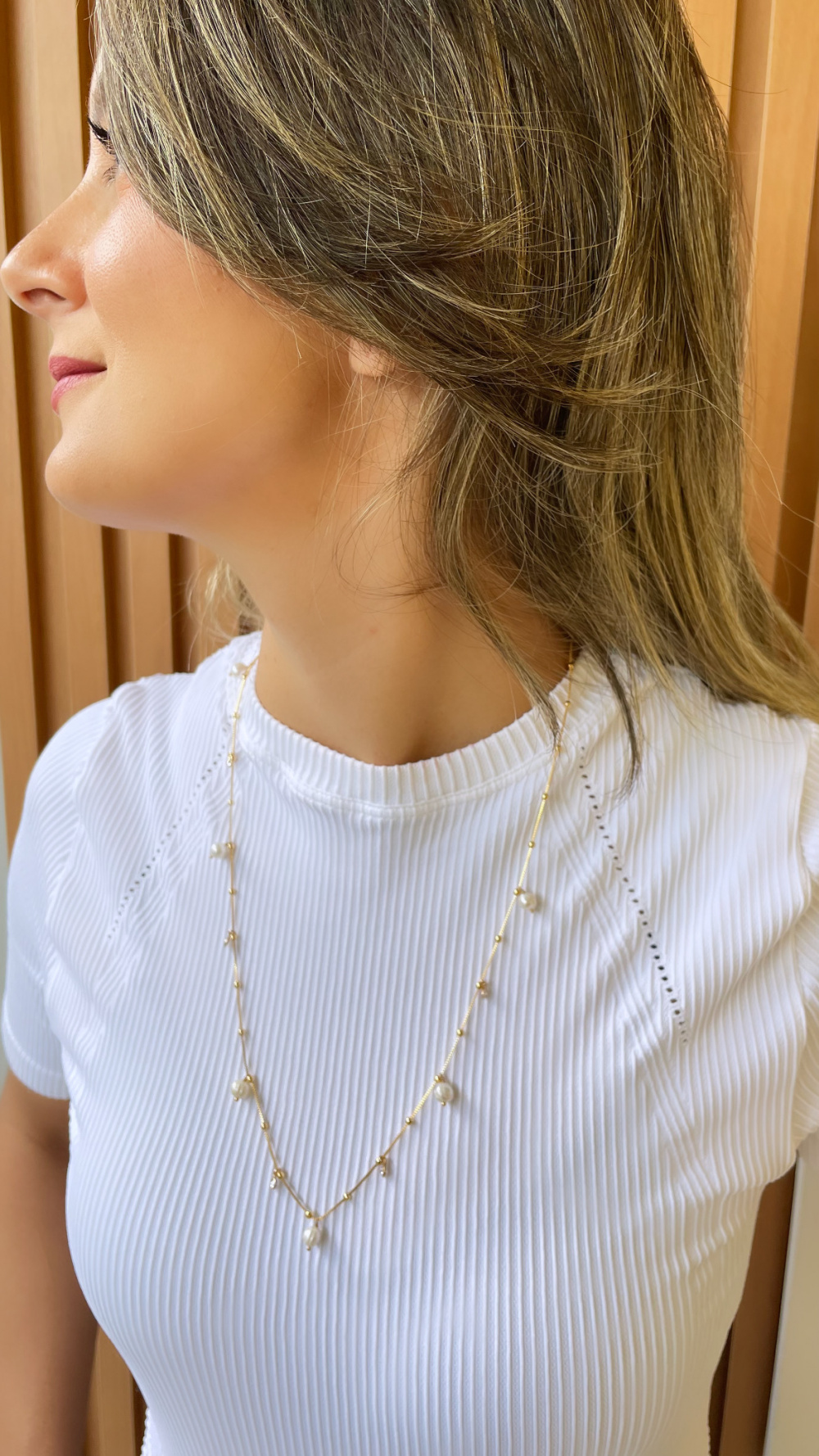 Colar longo Aura Dourada banhado a ouro 18k - Dany Dias Acessórios