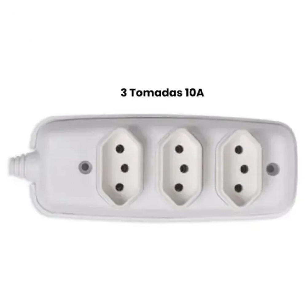 Tomada Barra Tripla 3P Branco 10A/250V - 2591-1-FC - DC ELETRICA