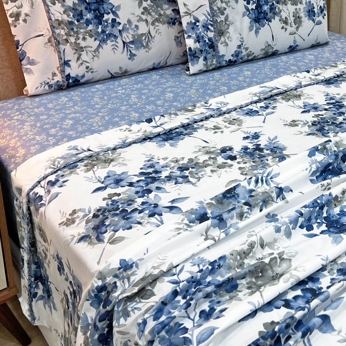 Jogo Cama Casal Percal 300 Fios Toque Macio Confort Print 04 Peças ...