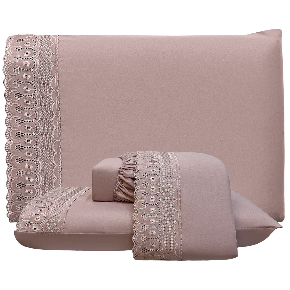 Jogo Cama Percal 300 Fios C/ Guipir Florença Casal Padrão 04 Peças ...