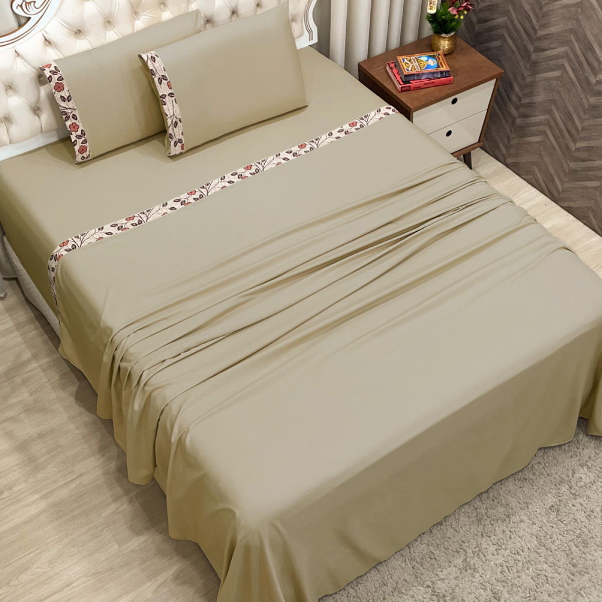 Jogo Cama Percal 300 Fios Toque Aveludado Lúmina Queen 04 Peças Telha