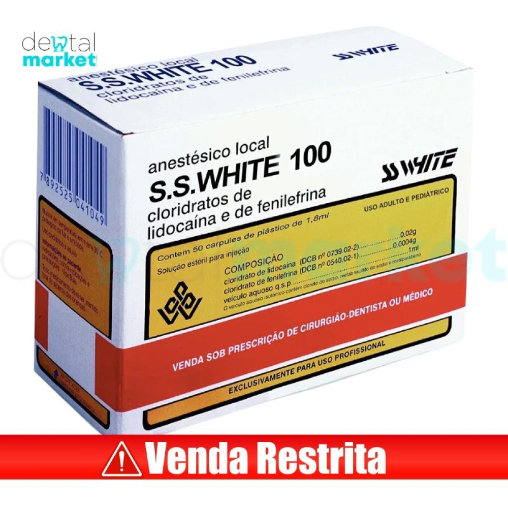 Anestésico local ss white 100, 2%, 1:2500 lidocaina com fenilefrina, c ...